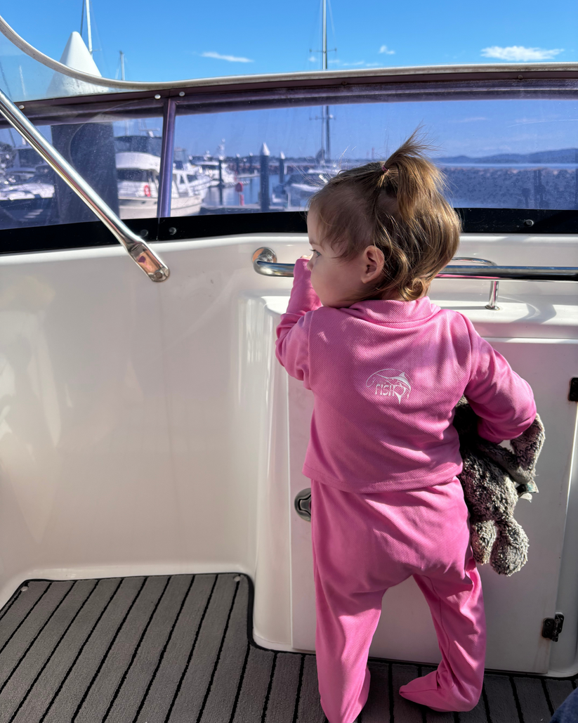 Coral Pink Fishing Onesie | Baby Fishing Romper | Sun-Safe Baby Clothe ...